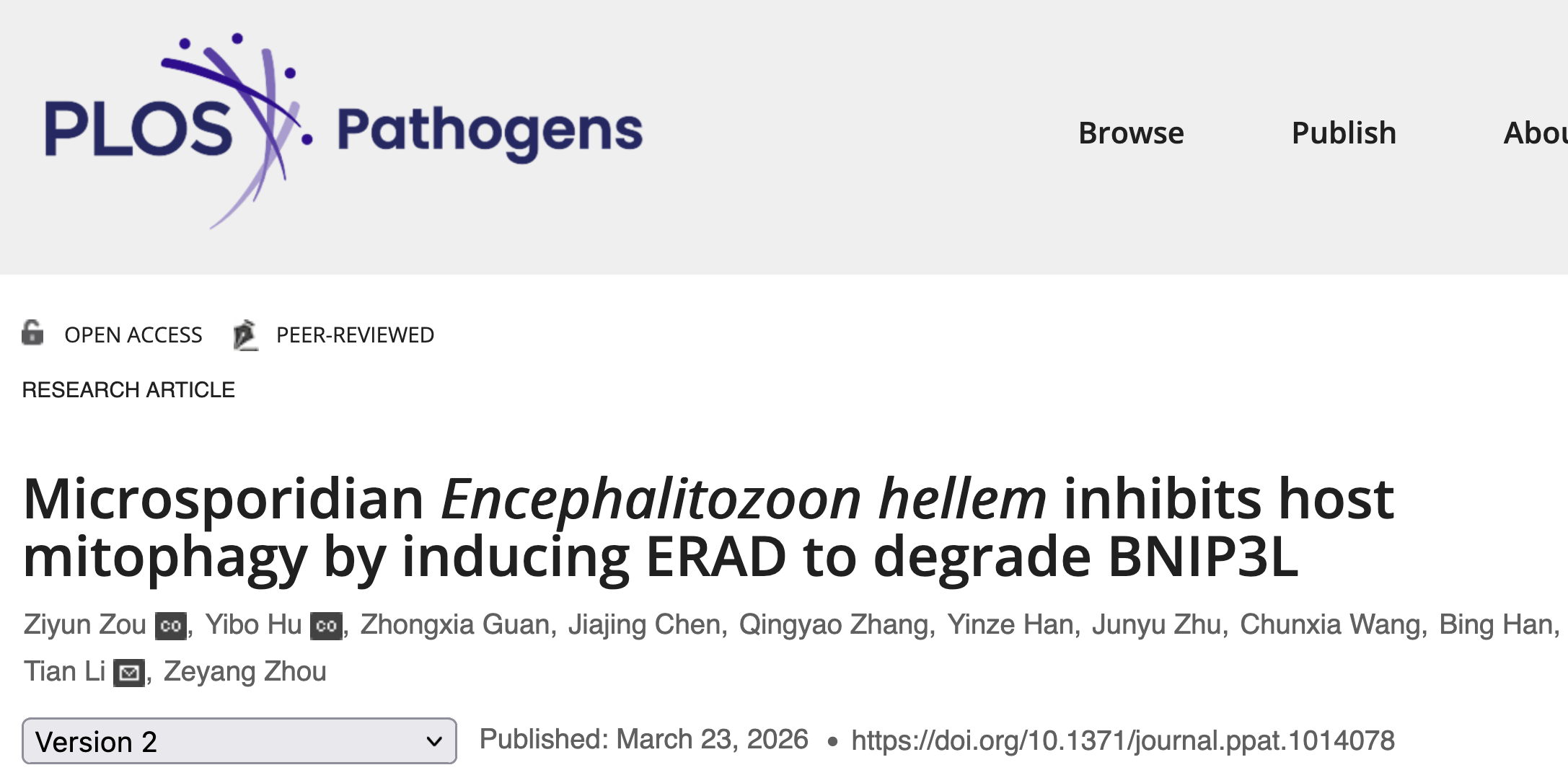 Ziyun Zou, et al. PLOS Pathogens , 2026, 22(3):e1014078. [ PubMed ]